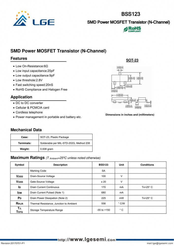 LGE BSS123 datasheet page 1