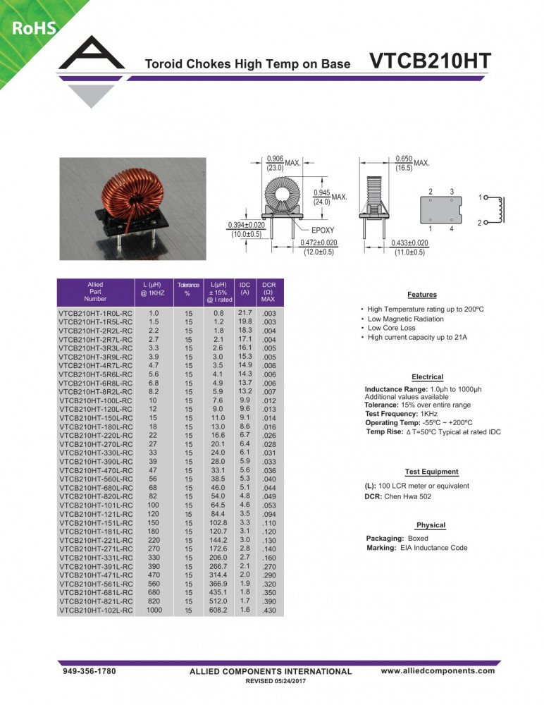 VTCB210HT series technical document preview