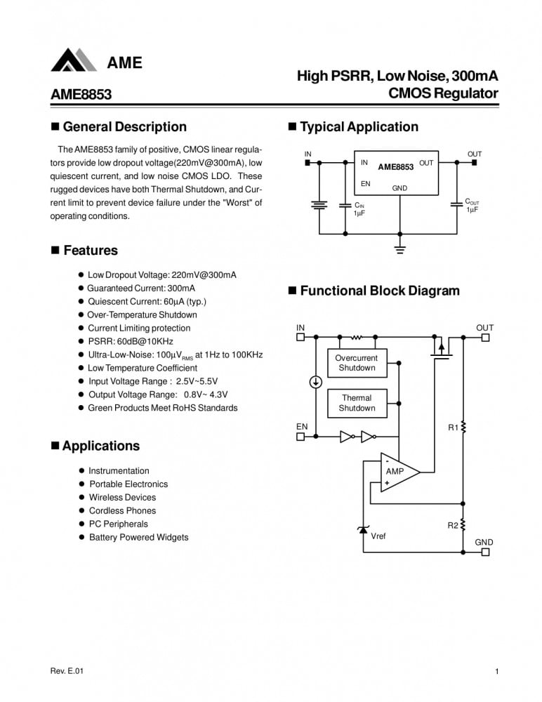 AME8853 datasheet page 1