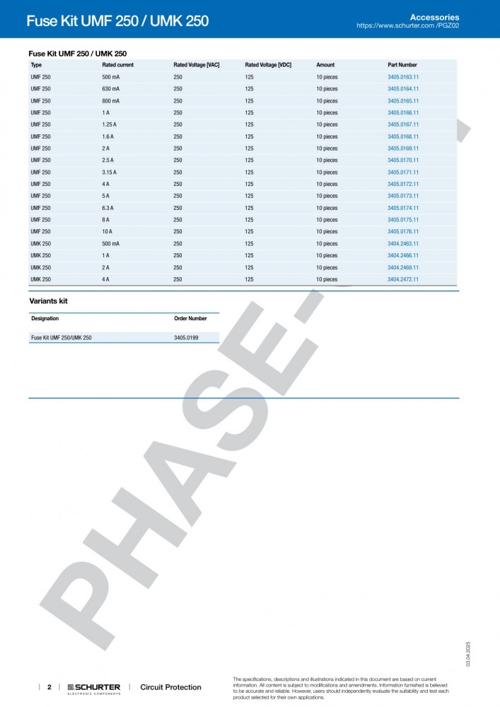 Product document image 2 for Fuse Kit UMF 250 / UMK 250