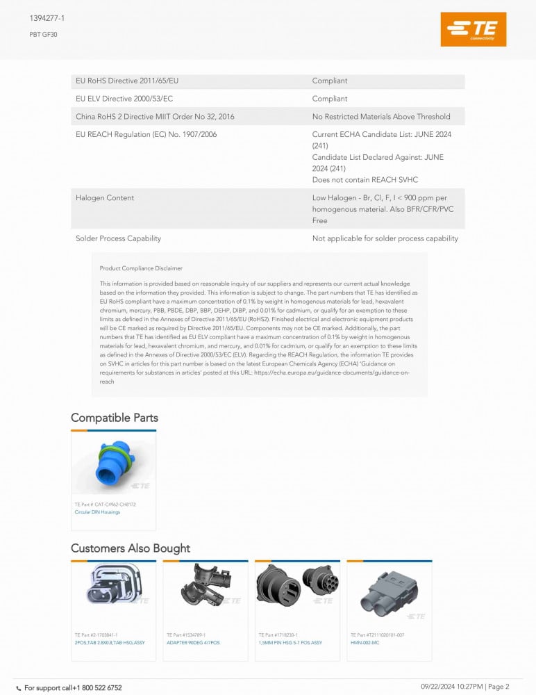 TE Connectivity 1394277-1 technical document page 2
