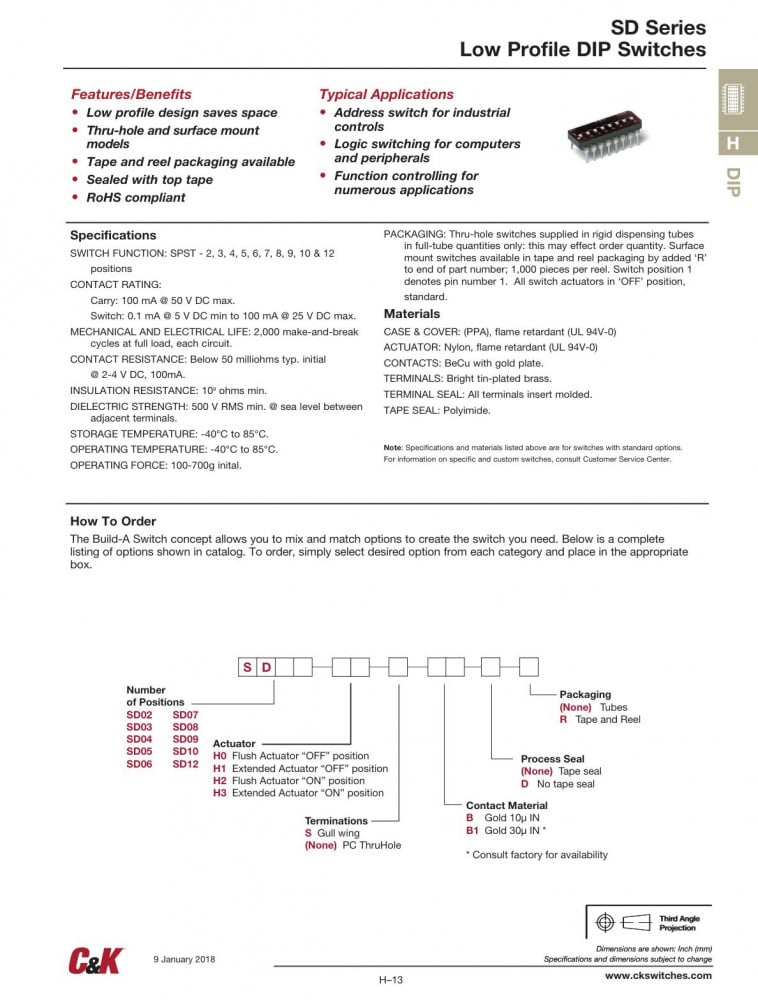 C&K SD02H0SB technical document page 1