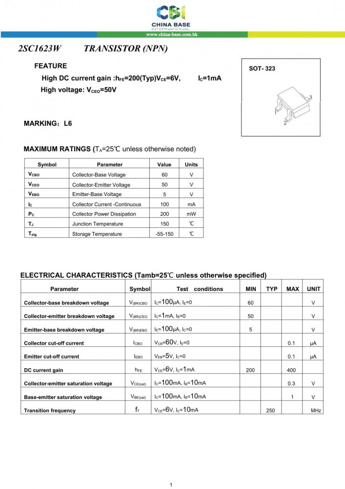 2SC1623W CBI datasheet page 1