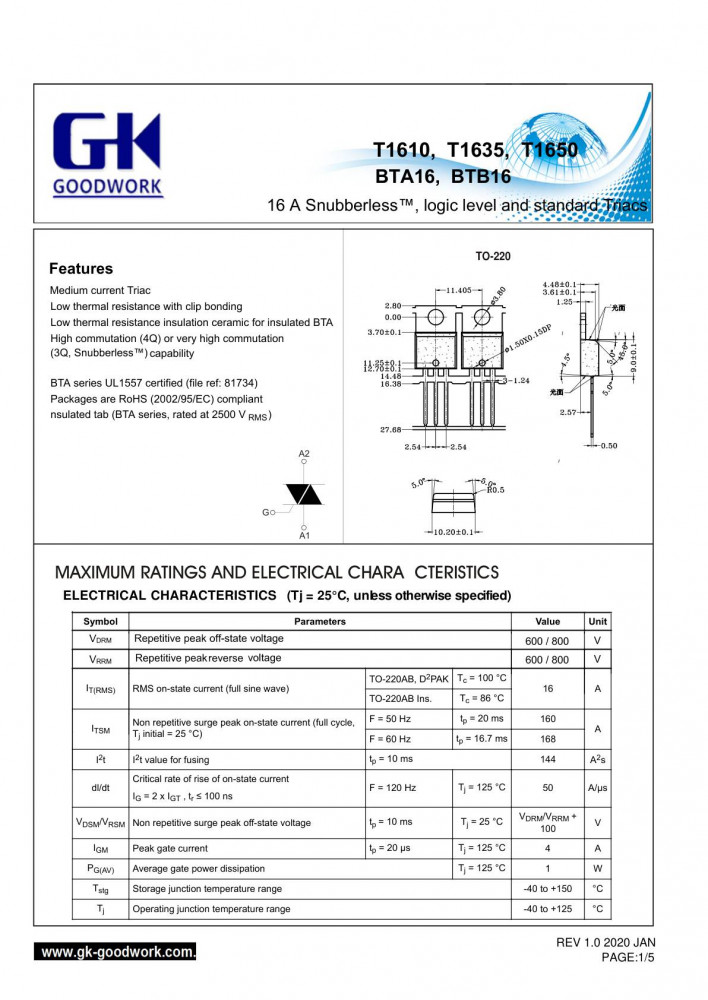 BTA16-800CW datasheet page 1