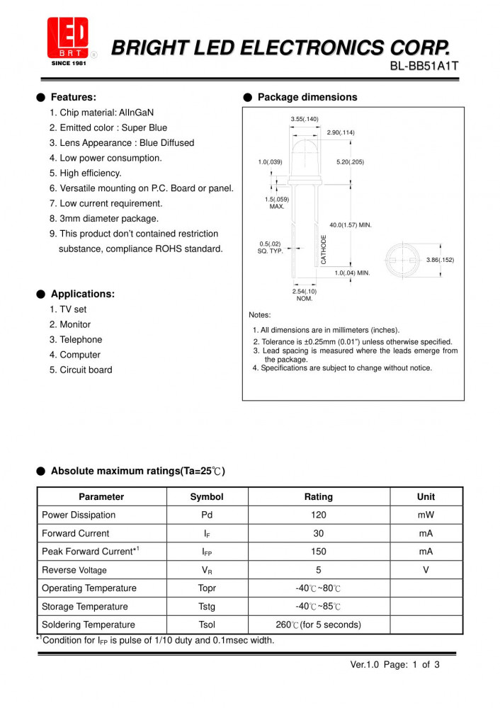 BL-BB51A1T technical document, page 1