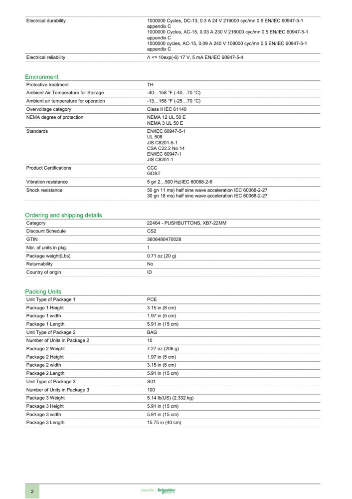 XB7NA3131 technical document page 2