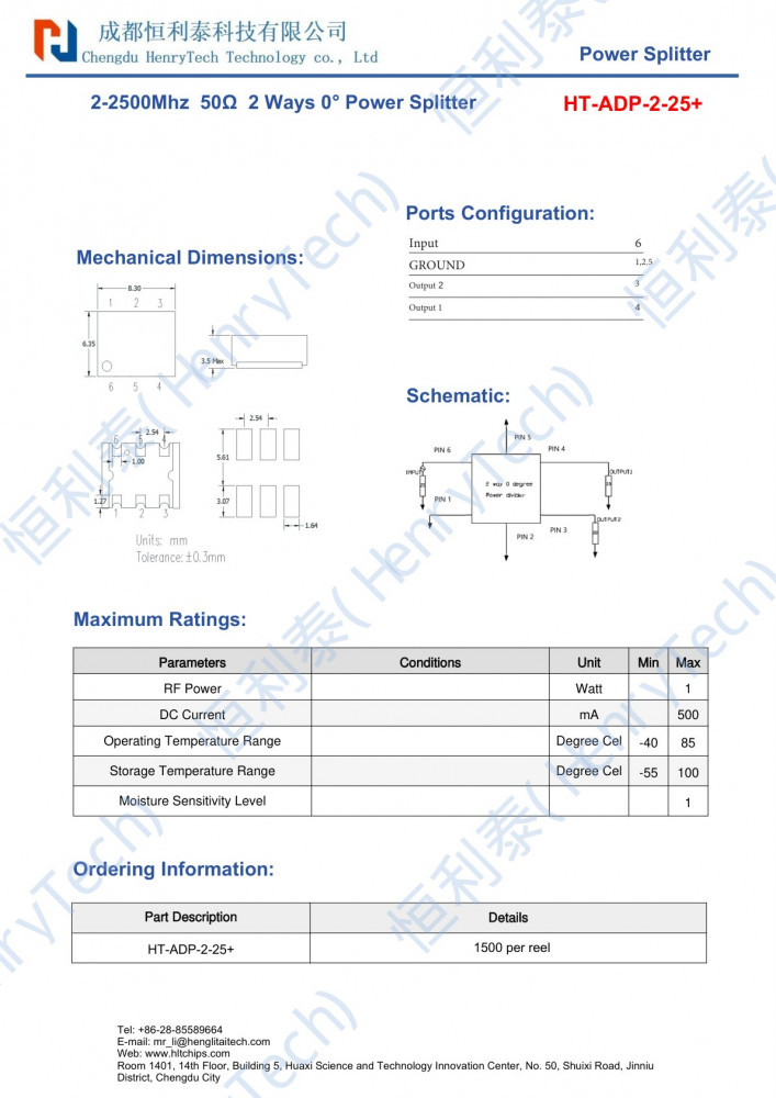 HT-ADP-2-25+ mechanical dimensions and pin configuration
