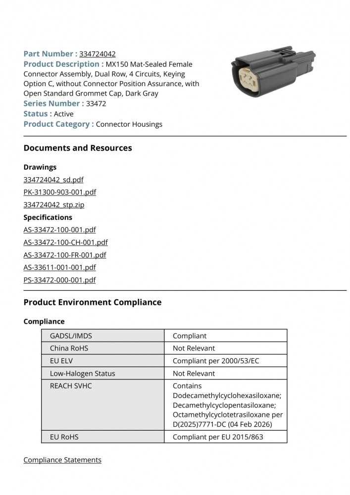 MOLEX 334724042 technical document image, page 1