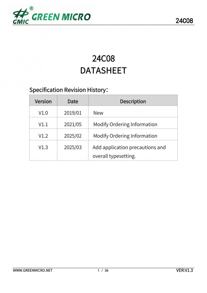 AT24C08 datasheet page 1