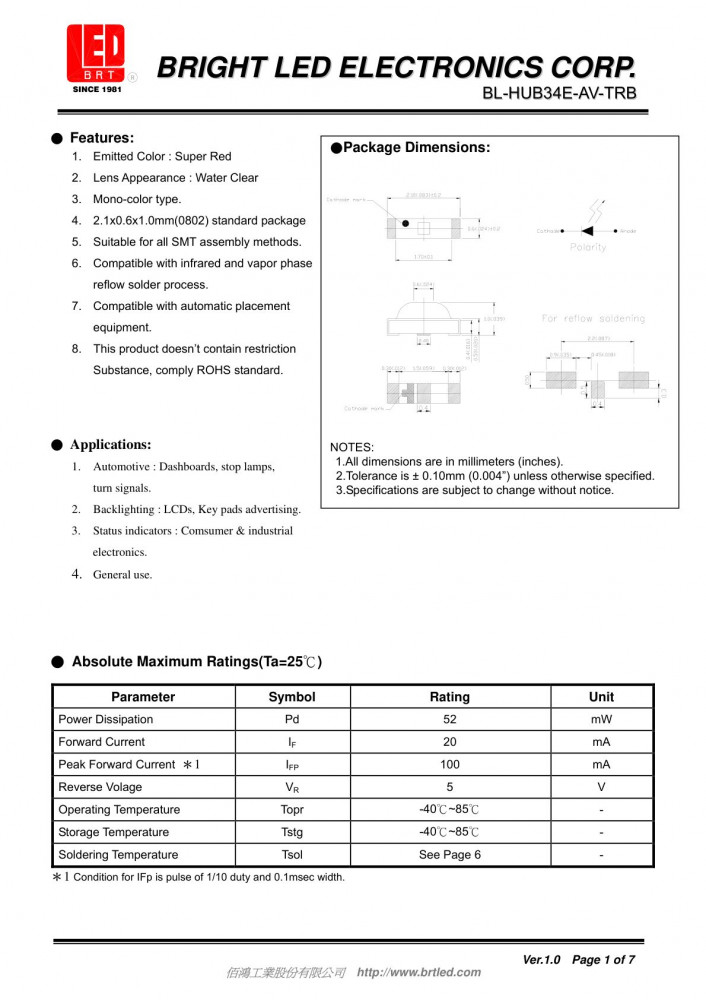 BL-HUB34E-AV-TRB datasheet page 1
