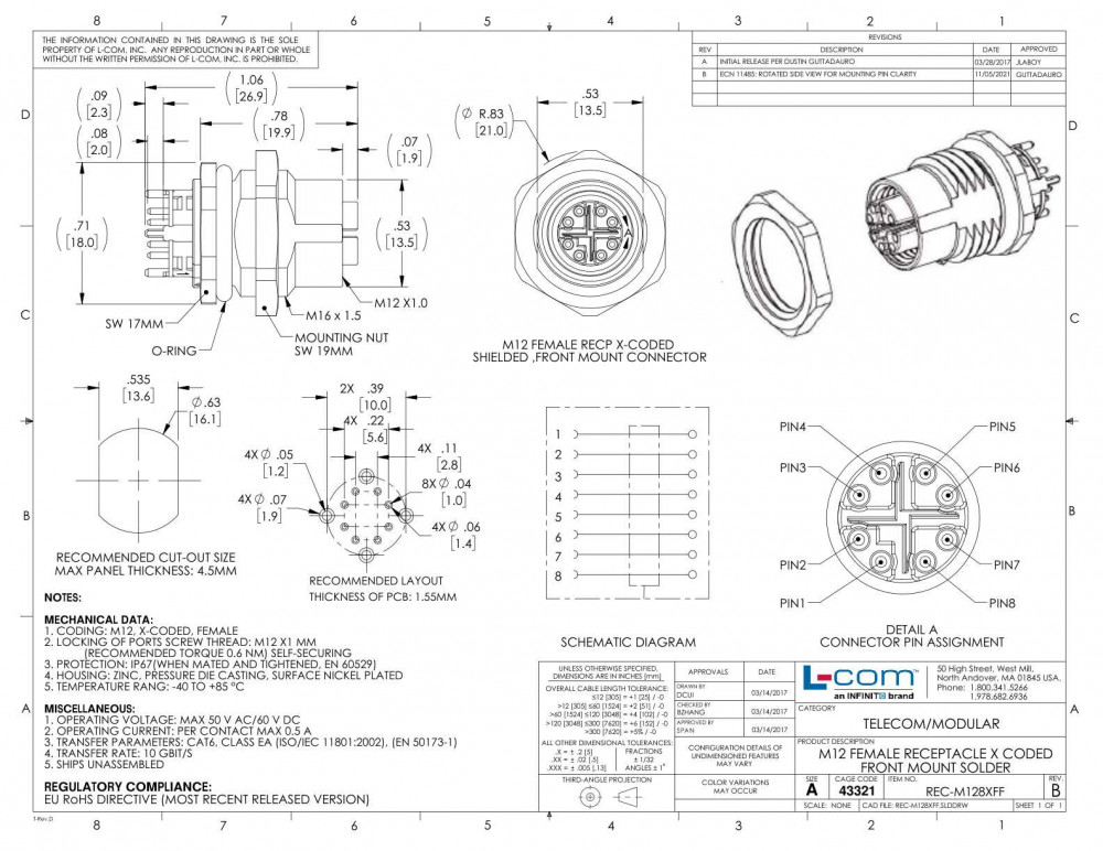 L-com REC-M128XFF product drawing