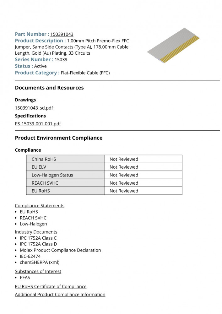 Molex FFC family specification, page 1