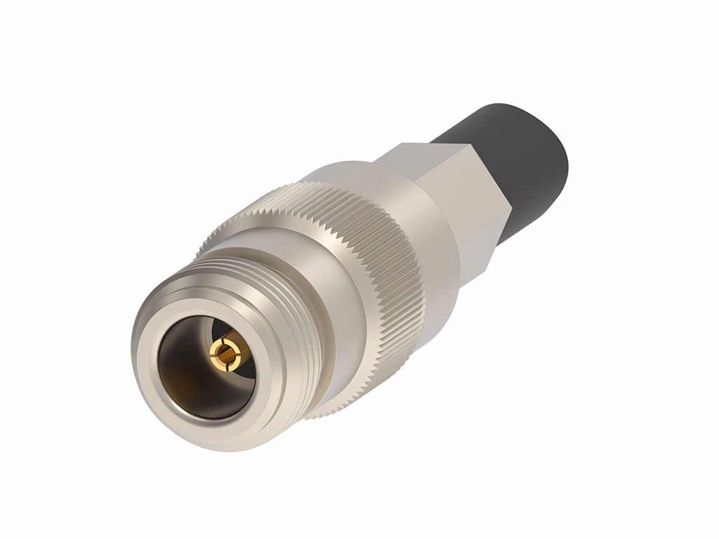 N Jack, Straight, Crimp, RG-141, RG-303 and RG-58 Cable, Brass Body, Nickel (Ni) Plated, One Piece Per Bag, 50 Ohms