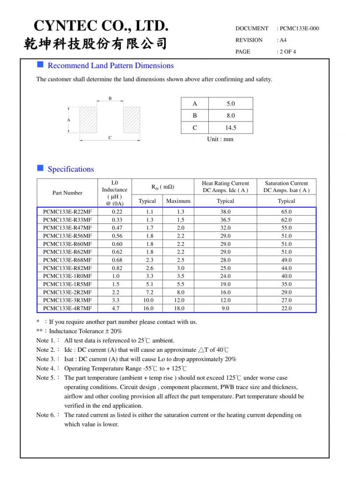 Cyntec PCMC133E datasheet page 2
