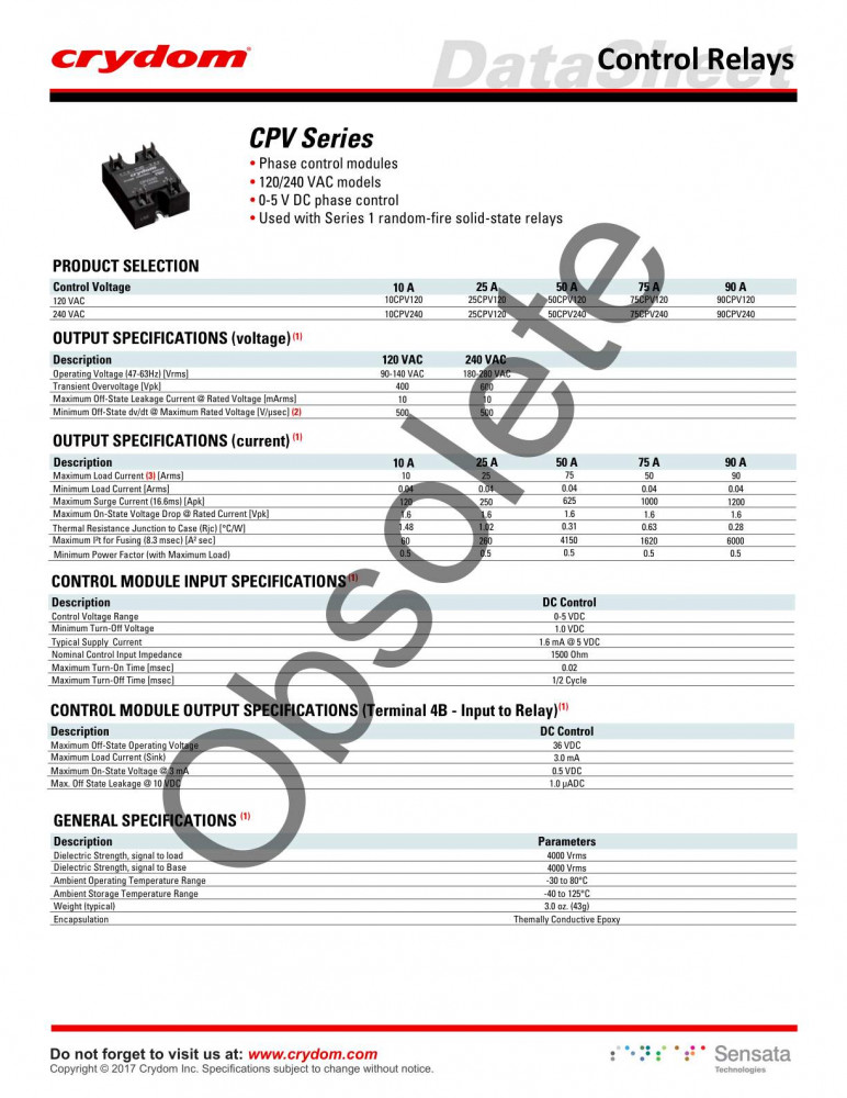Sensata CPV Series technical document page 1