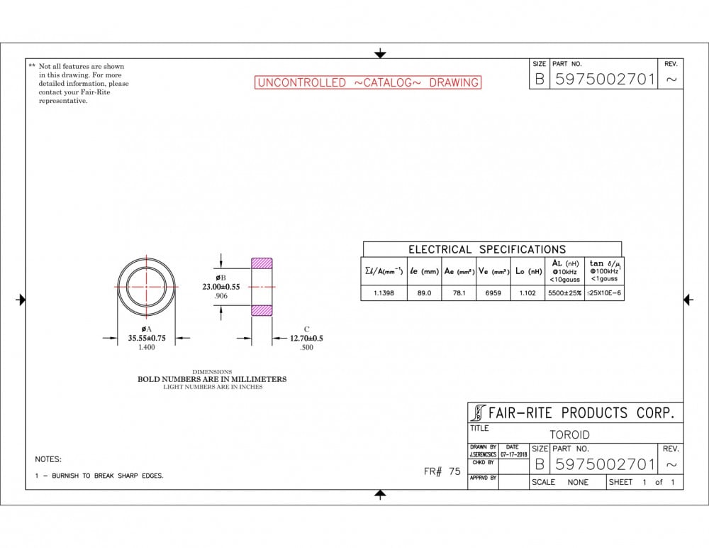 Fair-Rite 5975002701 technical drawing preview