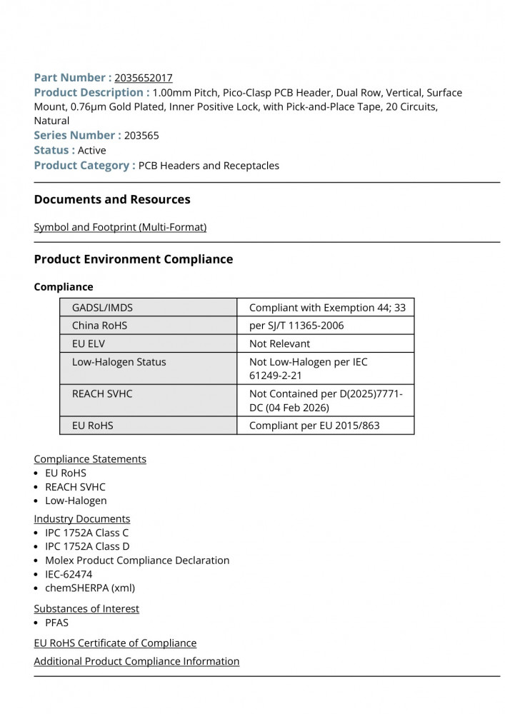 MOLEX 2035652017 technical document image 1