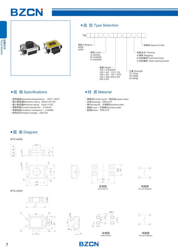 BZCN TS-A008 technical document page