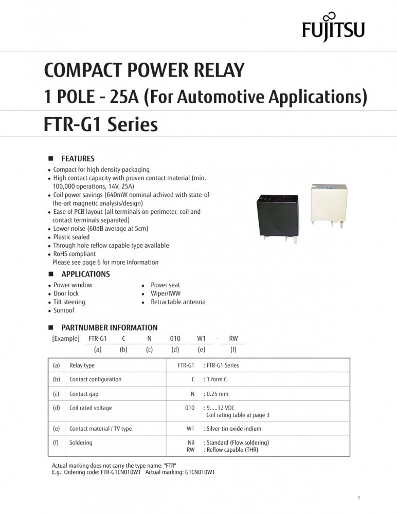 FTR-G1 datasheet page 1