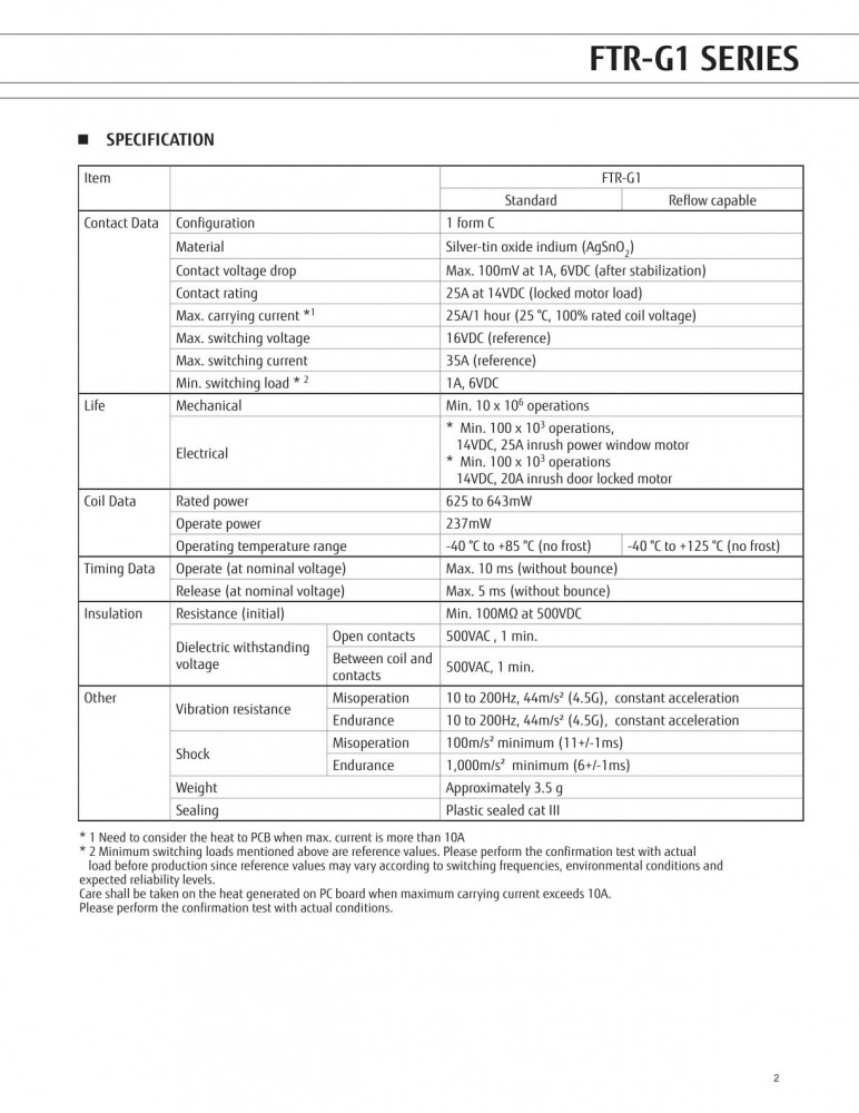 FTR-G1 datasheet page 2