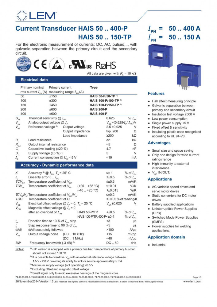 HAIS100-P datasheet page 1