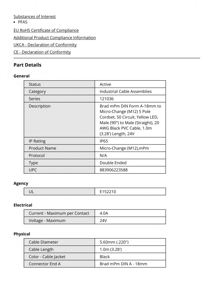 Molex E850 cordset drawing, page 2