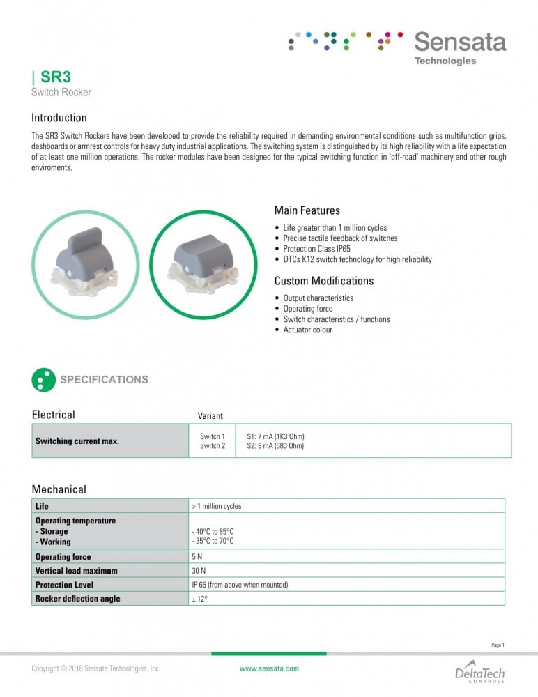 Sensata SR3 Switch Rocker technical document page 1