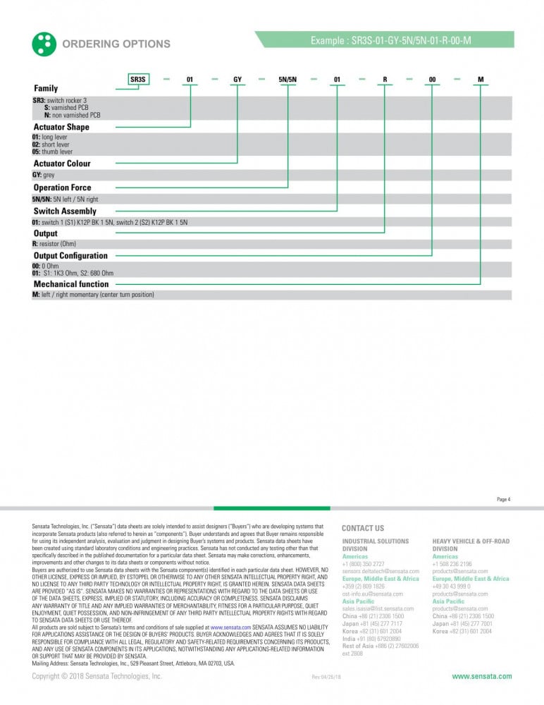Sensata SR3 Switch Rocker technical document page 4
