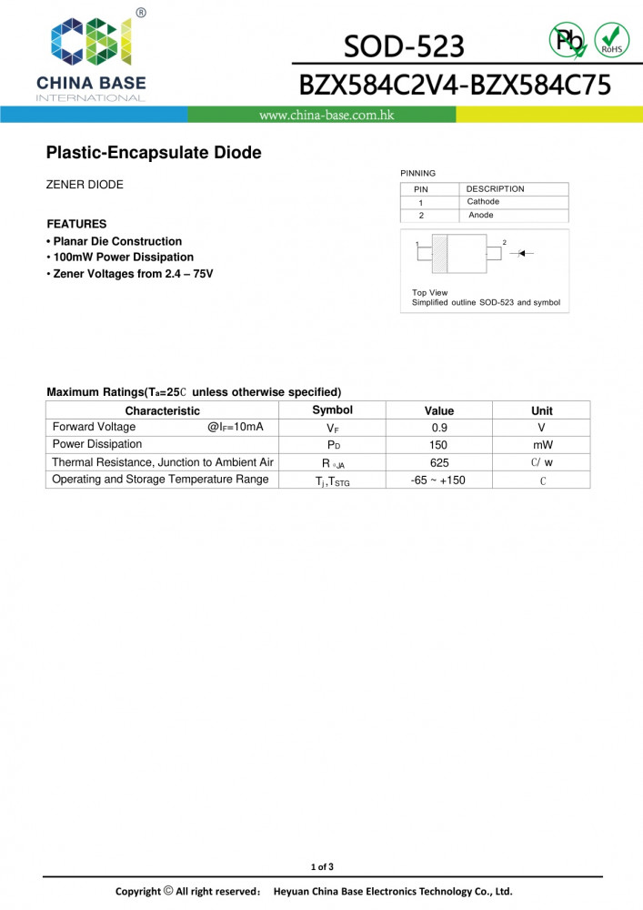 CBI BZX584C3V3 datasheet page 1