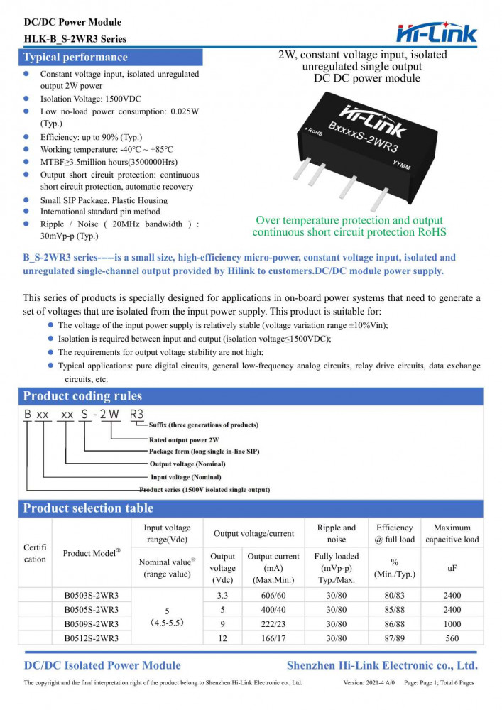 B0512S-2WR3 datasheet page 1
