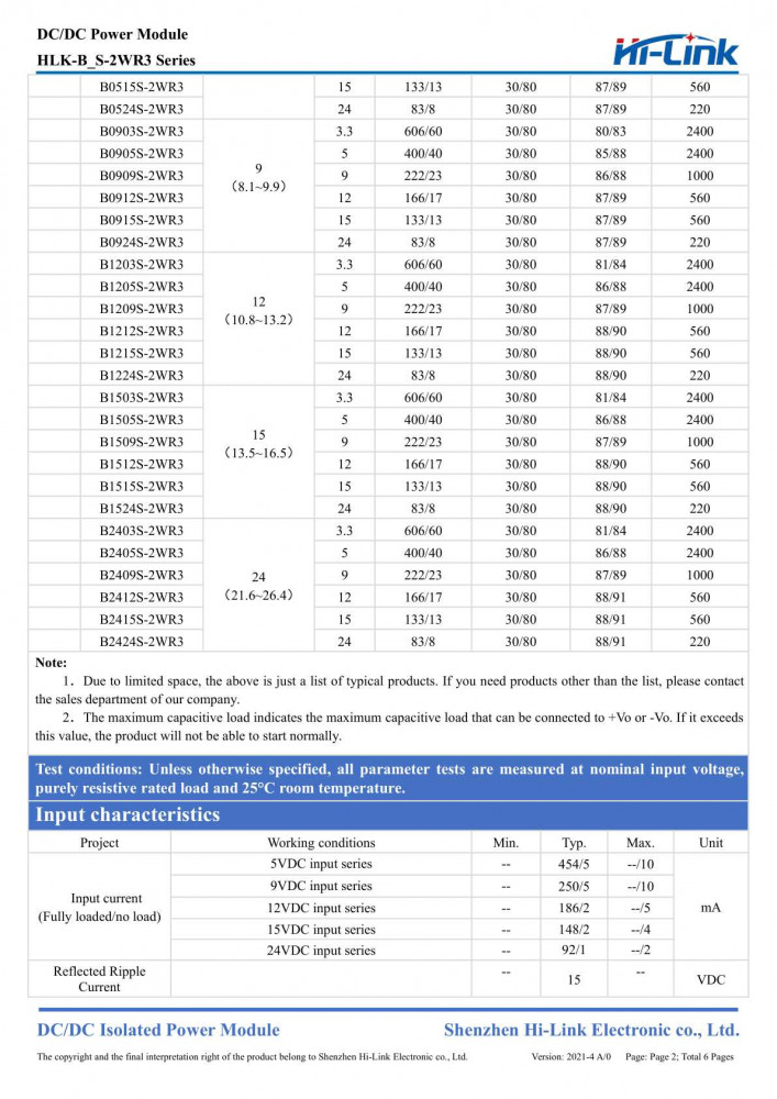 B0512S-2WR3 datasheet page 2
