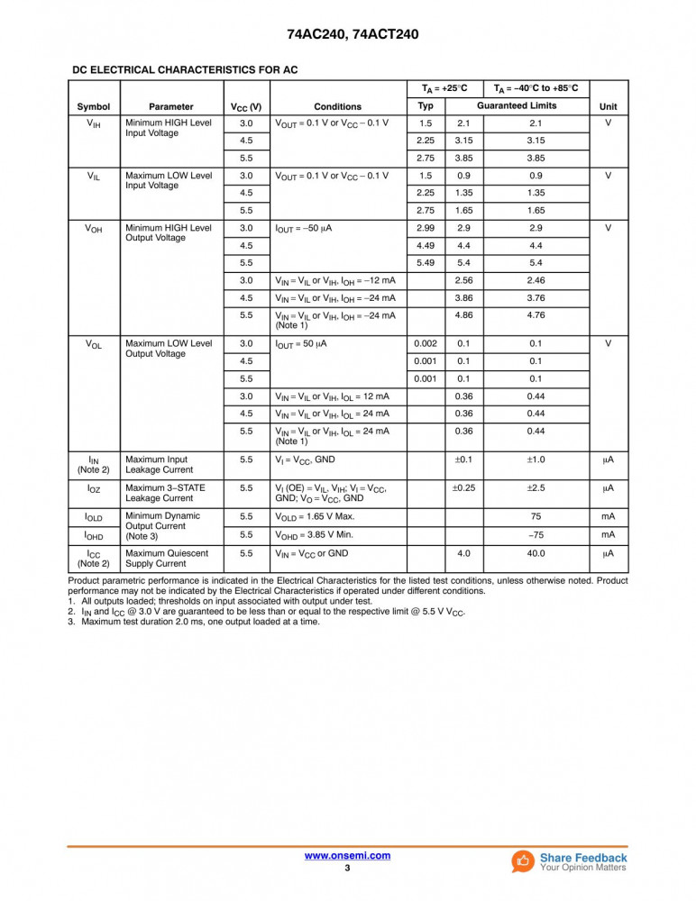 74AC240 datasheet page 3