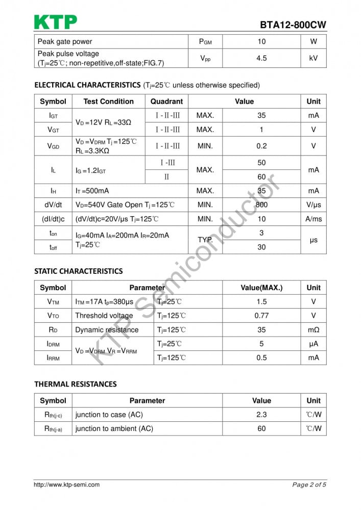 BTA12-800CW datasheet page 2