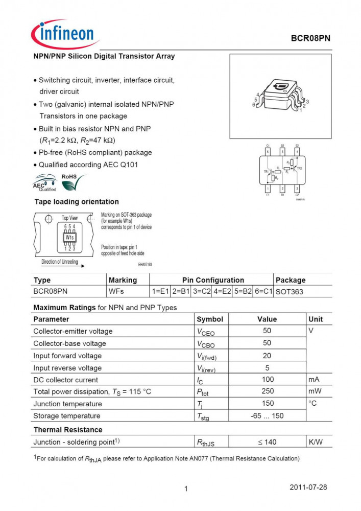 BCR08PNH6433XTMA1 datasheet page 1