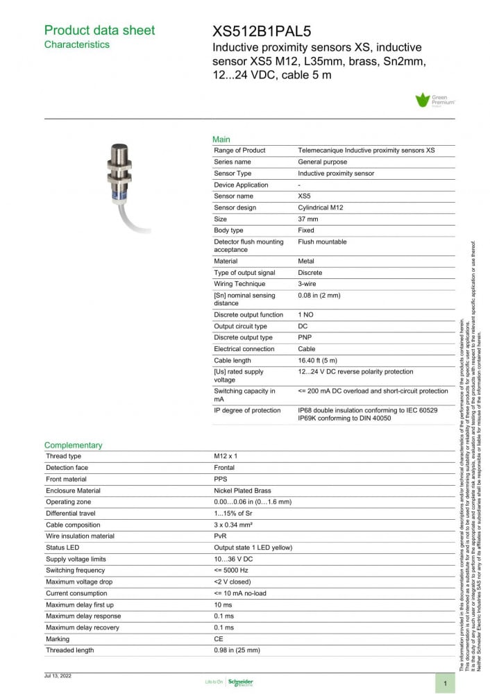 XS512B1PAL5 technical document page 1