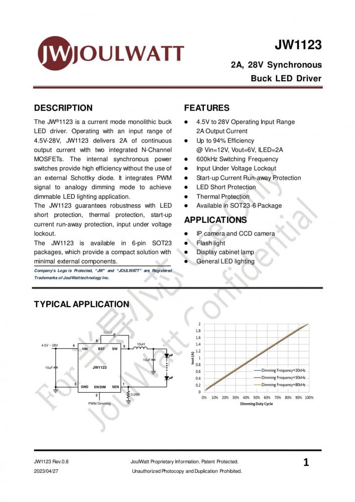 JW1123 datasheet page 1