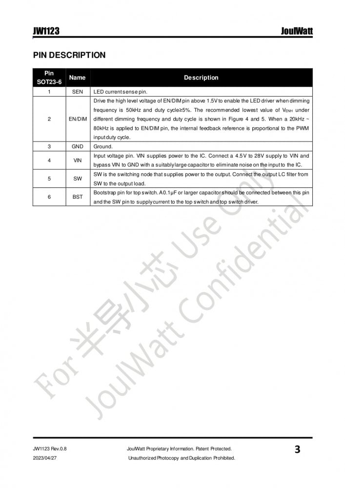 JW1123 datasheet page 3