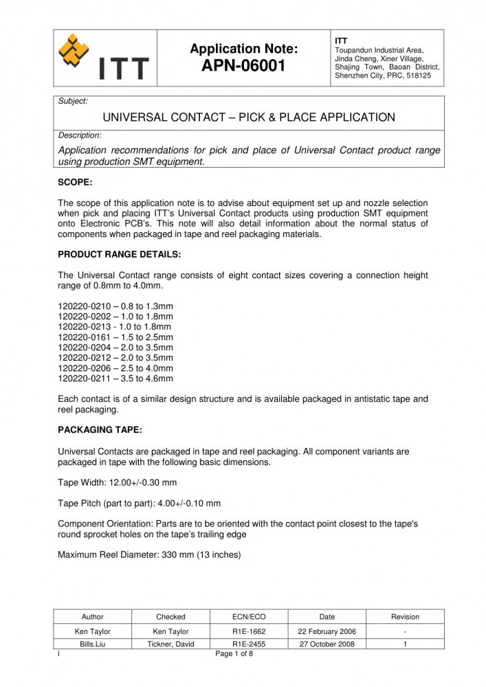 Universal Contact application note, page 1
