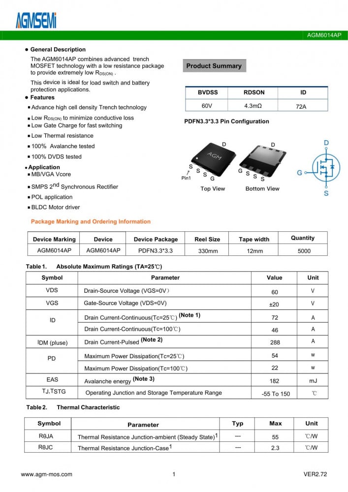 AGM6014AP datasheet page 1