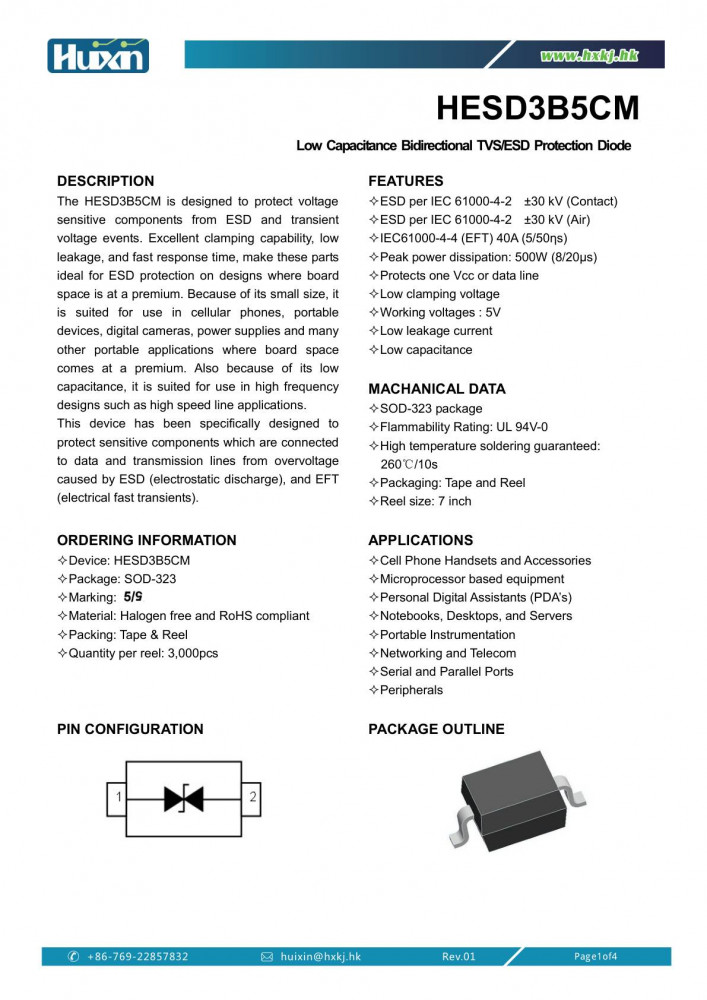 HESD3B5CM datasheet page 1