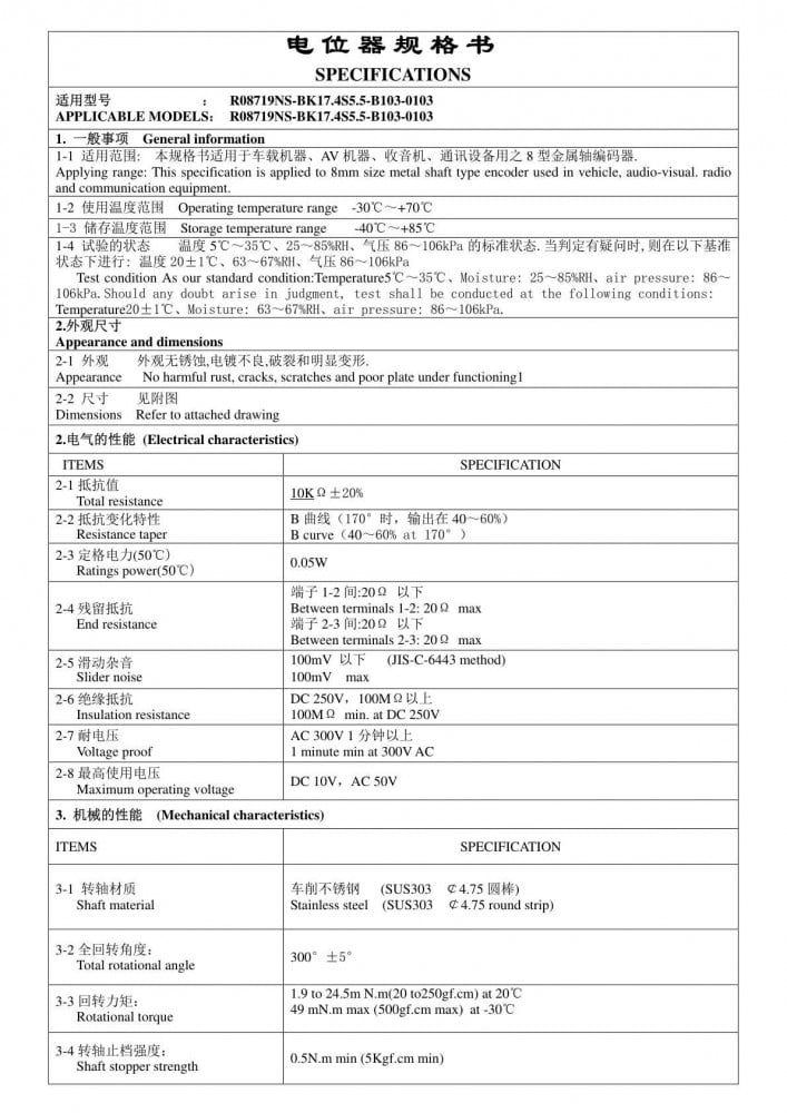 CTR R08719NS specification page 1