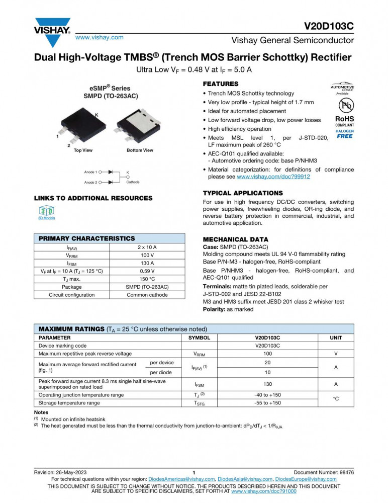 V20D103C datasheet page 1