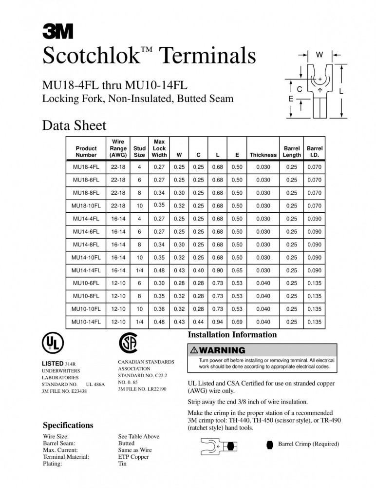 3M Scotchlok MU18-10FLK dimensional and product family datasheet