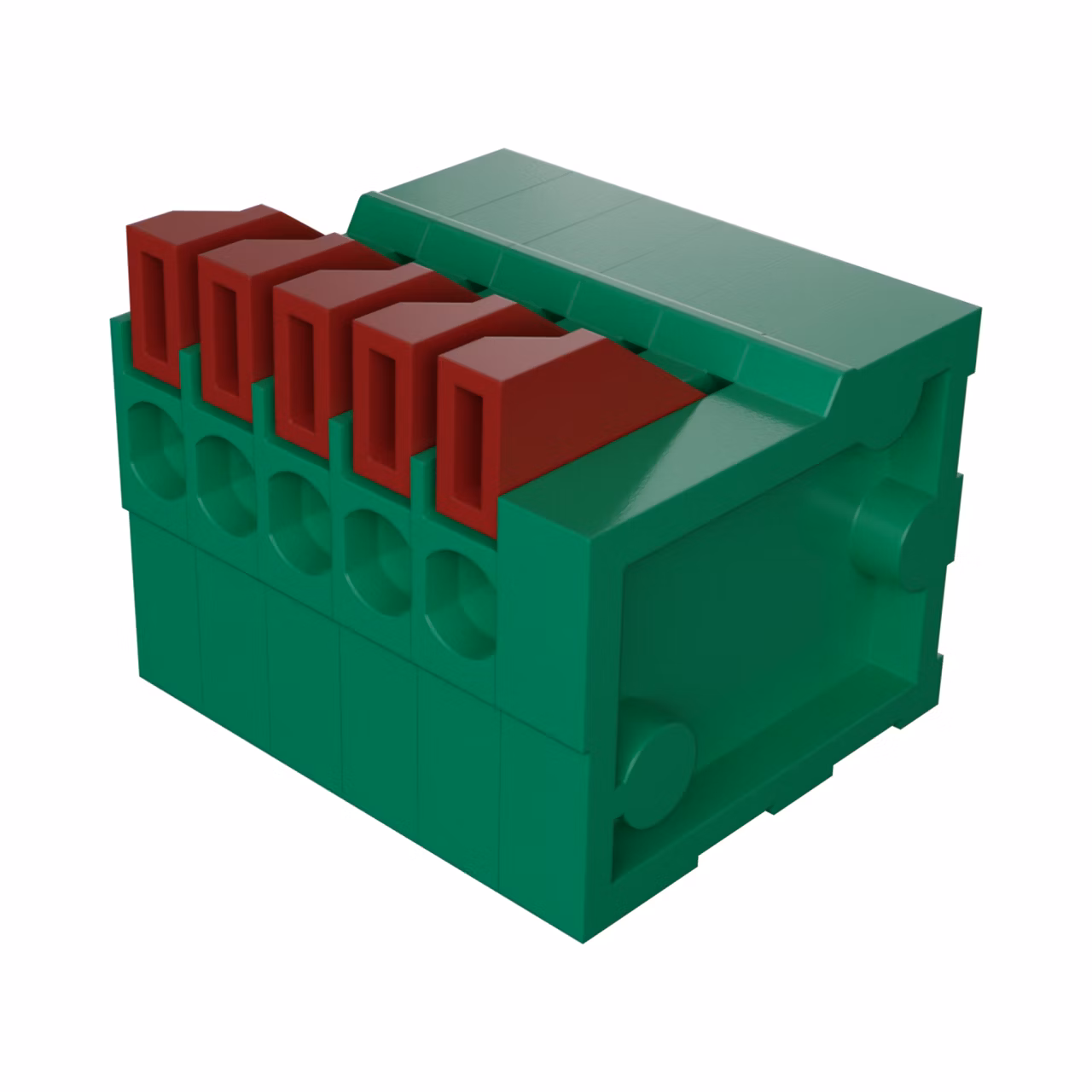 2.54mm Pitch, Eurostyle Fixed-Mount Push-Button Terminal Block, Horizontal, 6A, 26-18 AWG, Green, 5 Circuits for sale