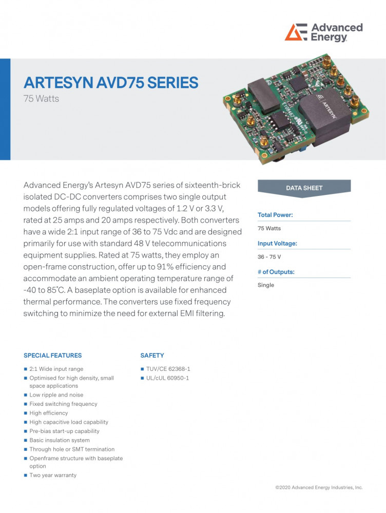 AVD75 series datasheet page 1