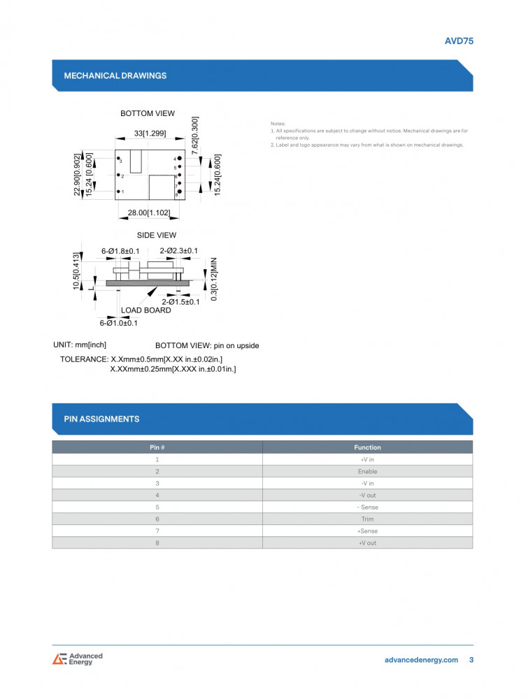 AVD75 series mechanical drawing