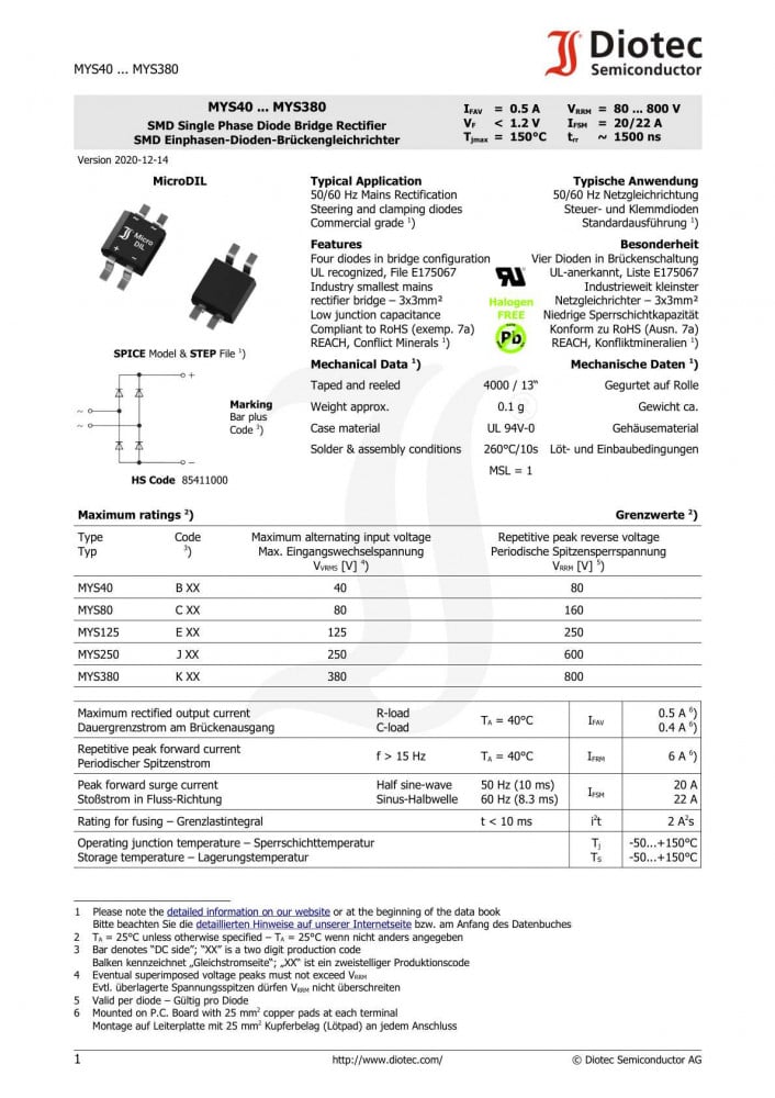 DIOTEC MYS40 datasheet page 1