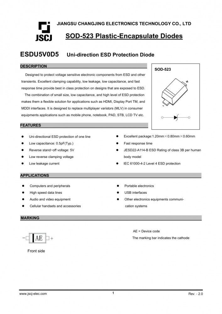 ESDU5V0D5 datasheet page 1
