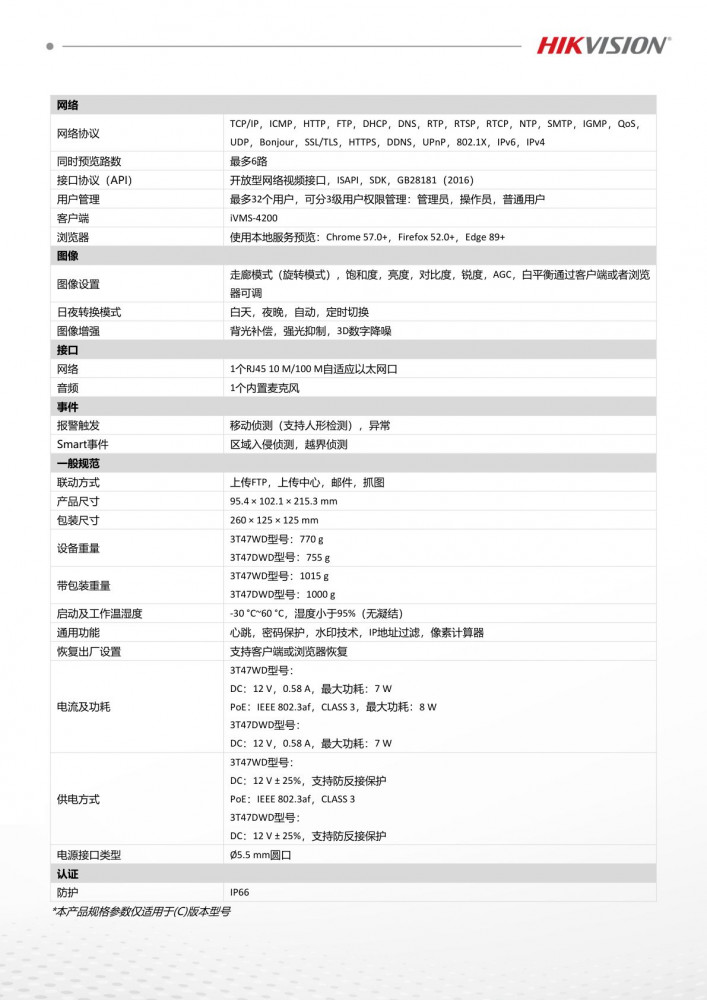 DS-2CD3T47DWDV2-LU technical document page 3