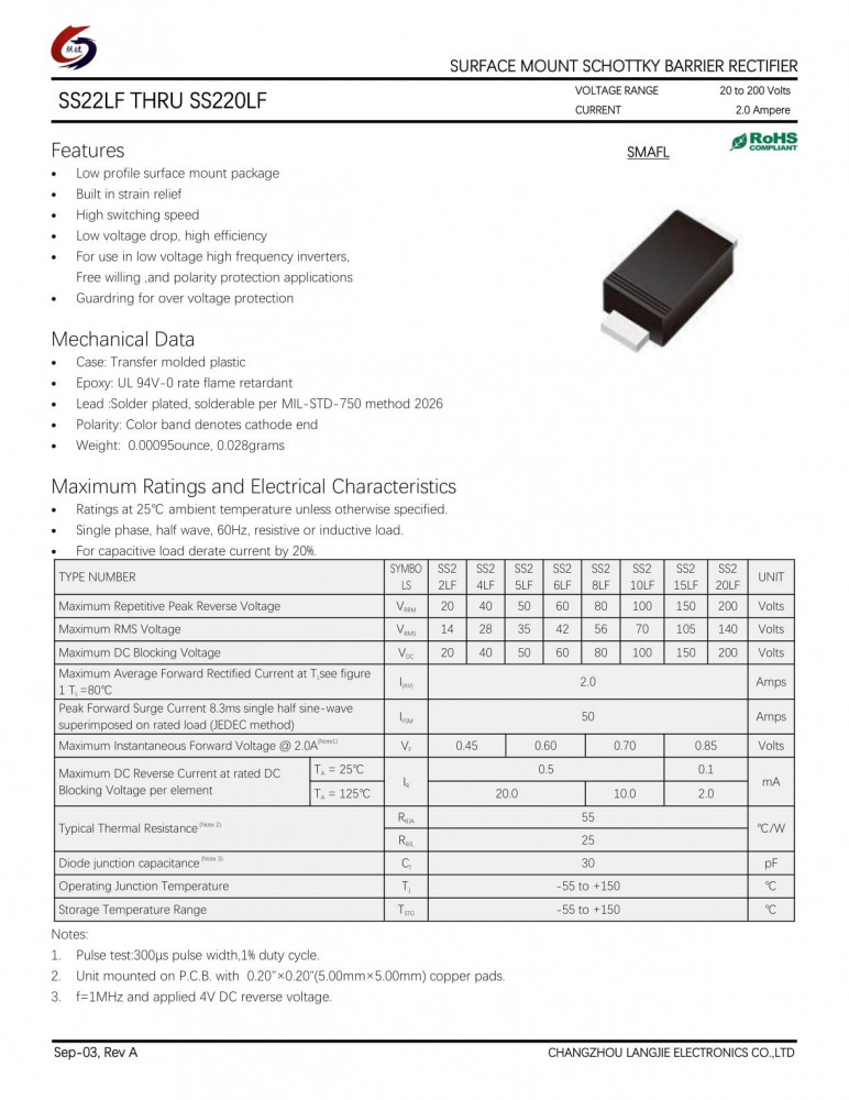 SS210L datasheet page 1